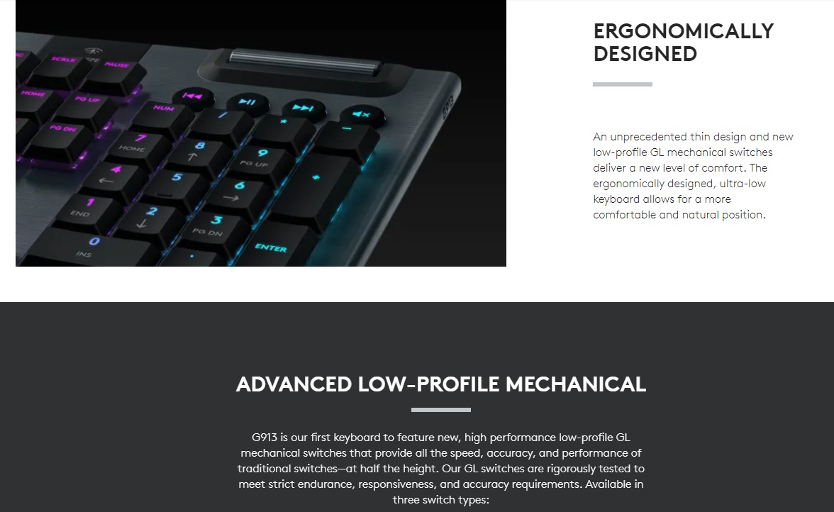 Logitech G913 LIGHTSPEED Wireless RGB Mechanical Gaming Keyboard GL ...