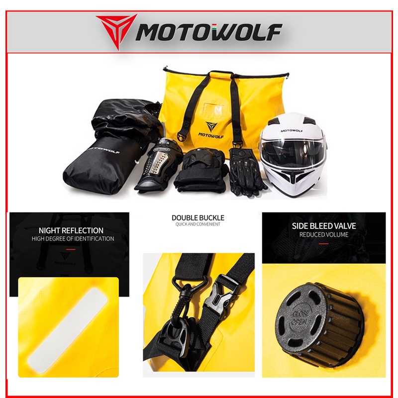 MOTOWOLF MOTORCYCLE WATERPROOF SADDLE SIDE BAG 30LTRAVEL LUGGAGE BACK ...