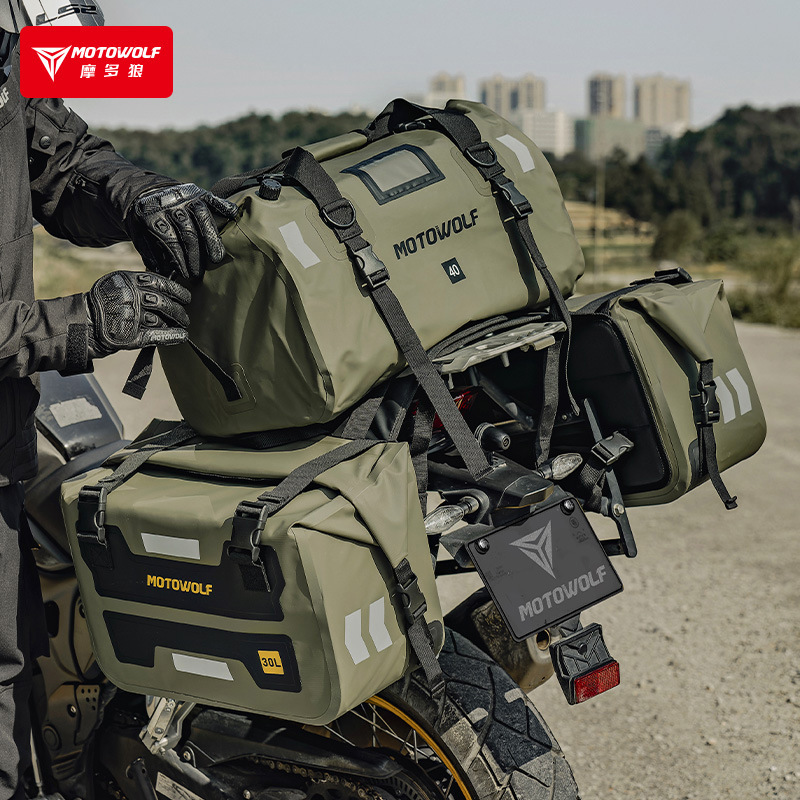 MOTOWOLF MOTORCYCLE WATERPROOF SADDLE SIDE BAG 30LTRAVEL LUGGAGE BACK ...