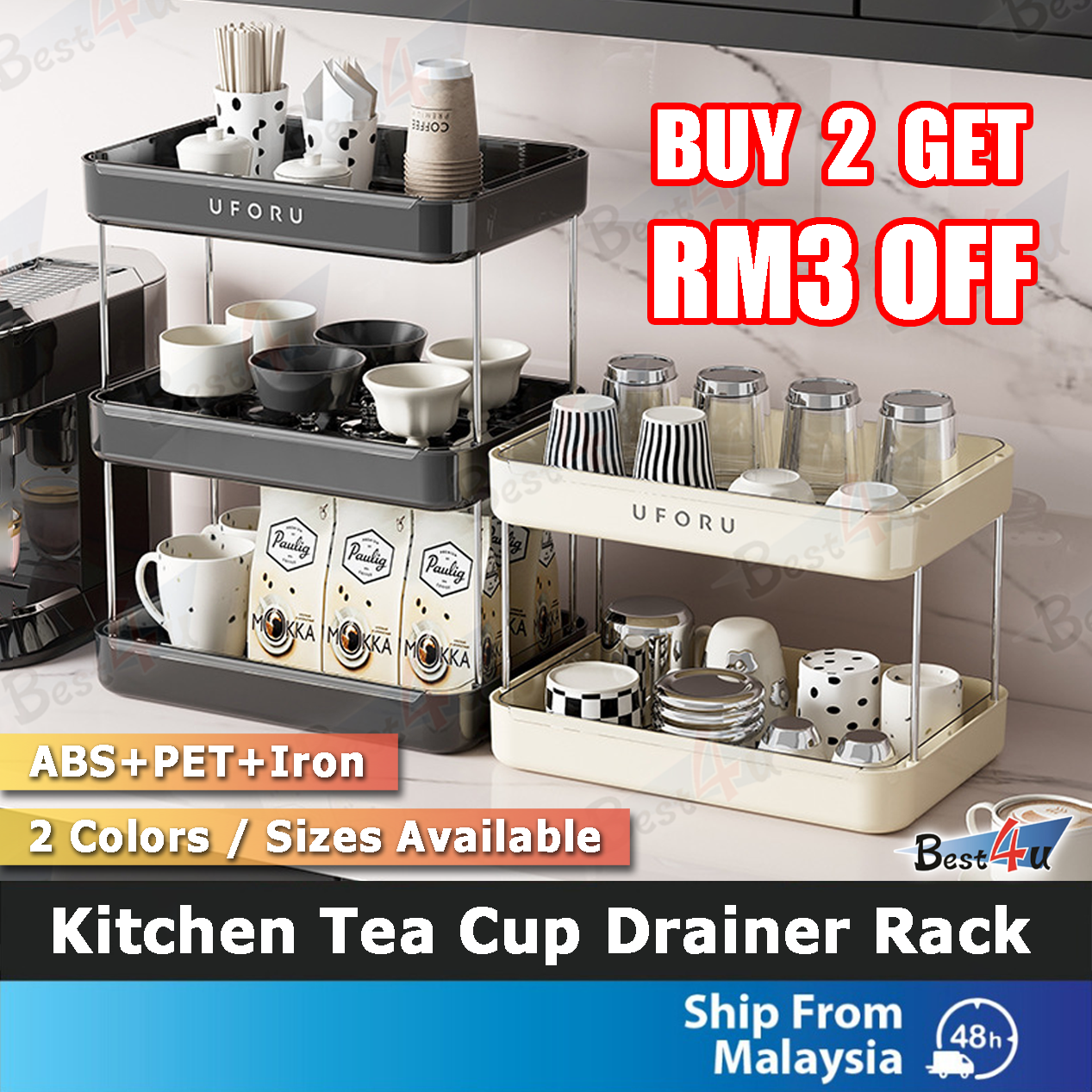 BEST4U 2/3 Tier Cup Drainer Rack | Multi-Functional Mug Holder ...