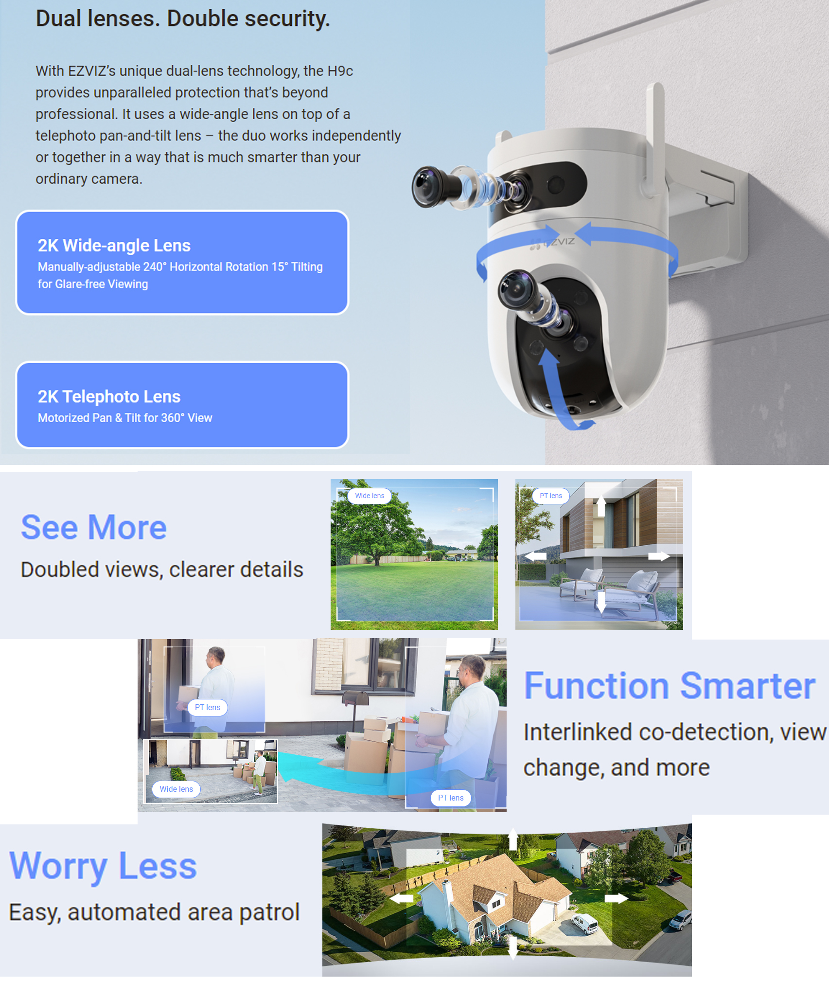 EZVIZ H9c 2K Dual-Lens Pan & Tilt Wi-Fi Camera Outdoor Waterproof Wireless CCTV Security Alarm ...