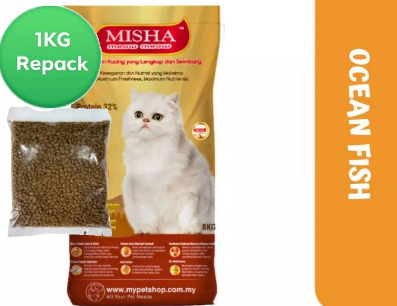 MISHA 1KG Repack (Chicken Tuna / Ocean Fish / Seafood) Dry Cat Food ...