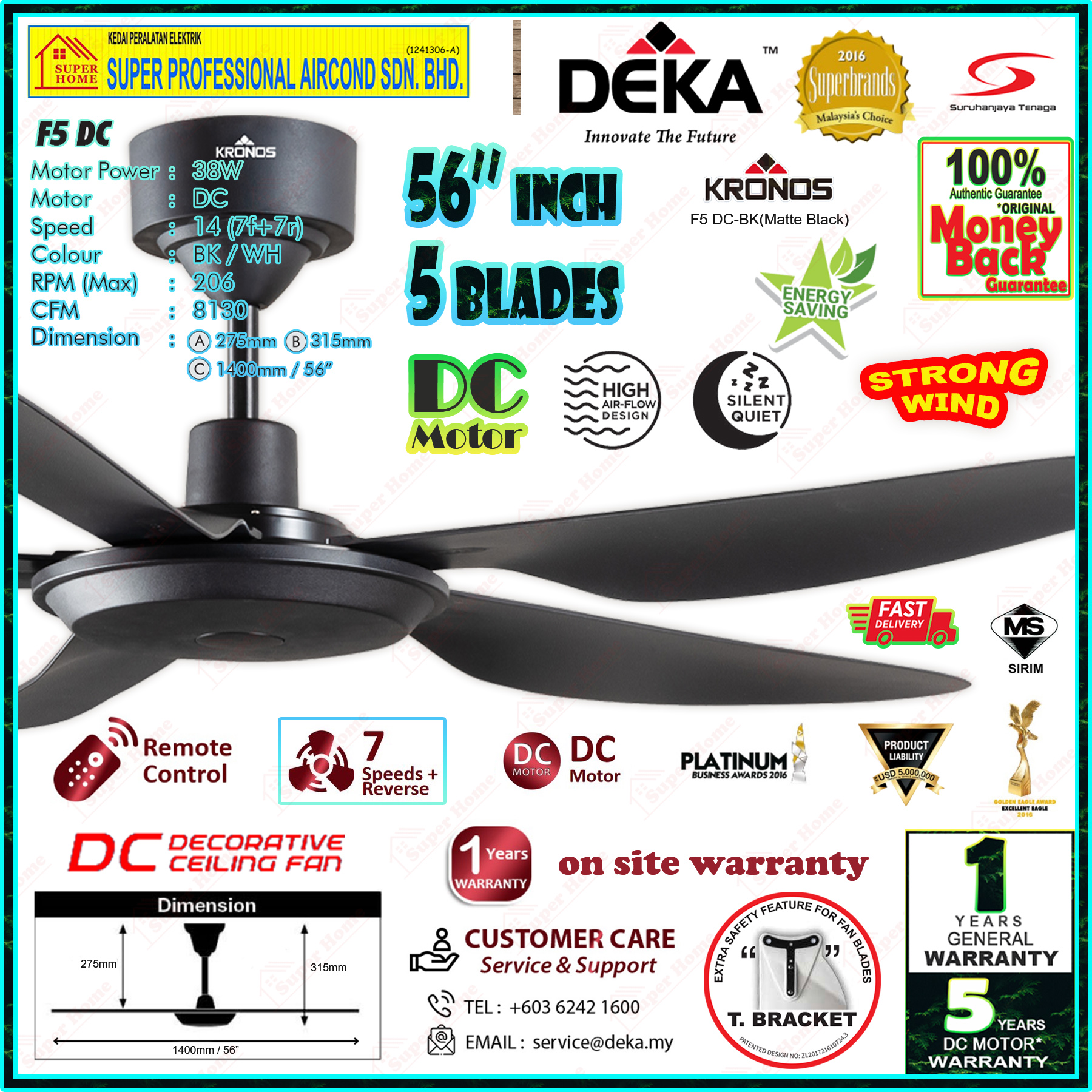 Deka Ceiling Fan XR10 ((5 speed)) 56 inch Remote Control Ceiling Fan ...