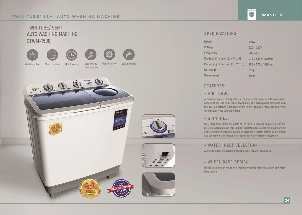 ISONIC 15KG / WINIA Daewoo Washing Machine Korea EXTRA BIG 20KG Semi ...