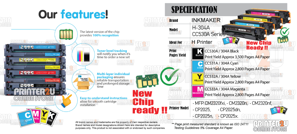 Full Set Compatible To HP 304A CC530A HP304A For HP CP2025 CP2025n ...