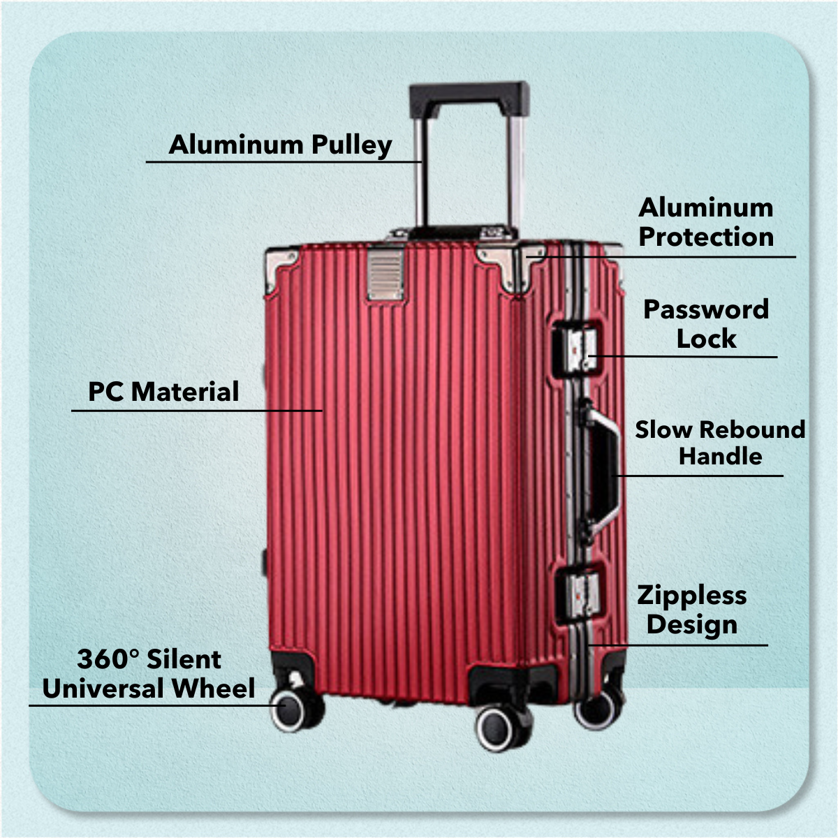 Hitchie Zipless Lightweight Aluminum Luggage Bag Travel Beg Roda Bagasi ...