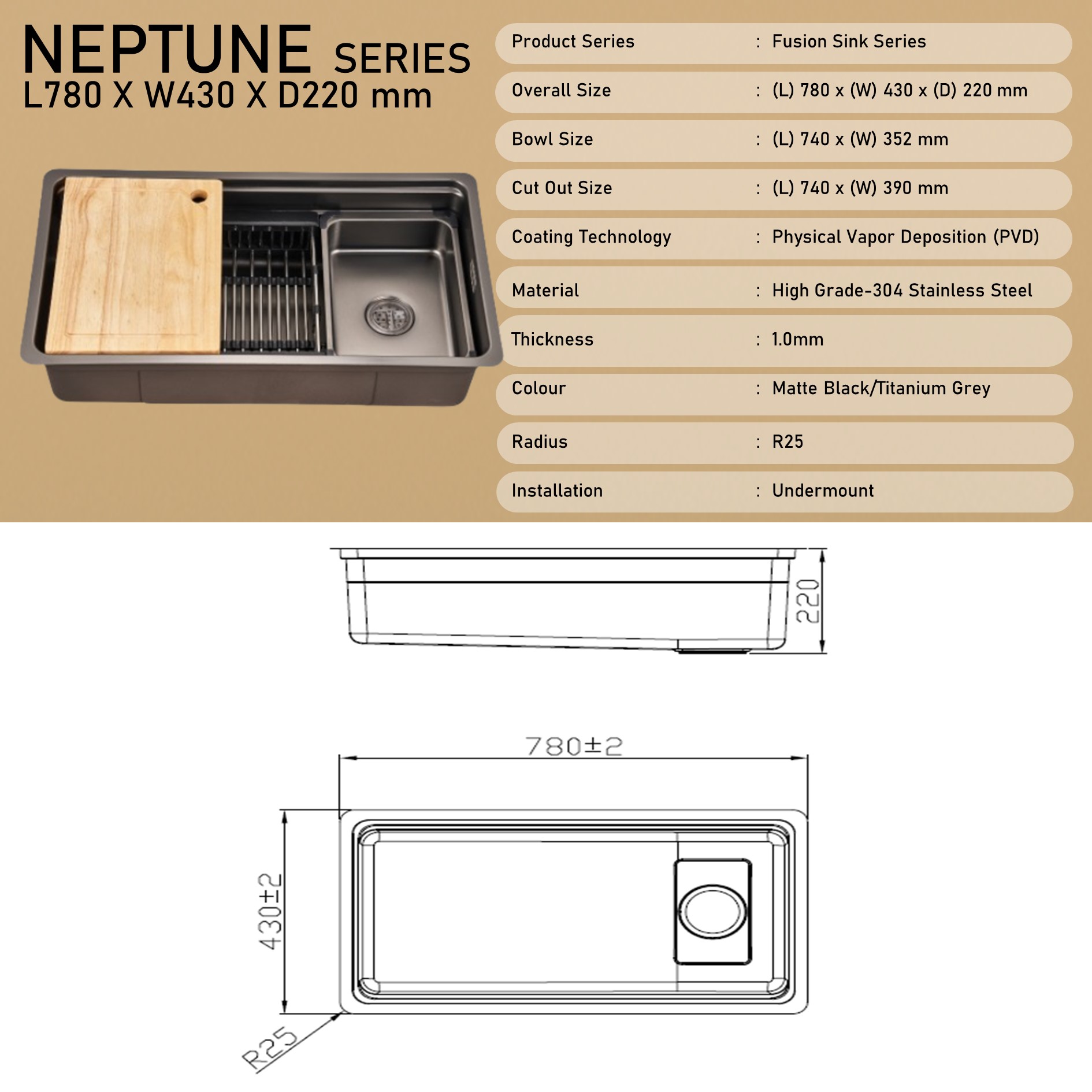 HAUSTERN NEPTUNE SERIES SUS 304 Stainlees Steel Undermount Kitchen ...