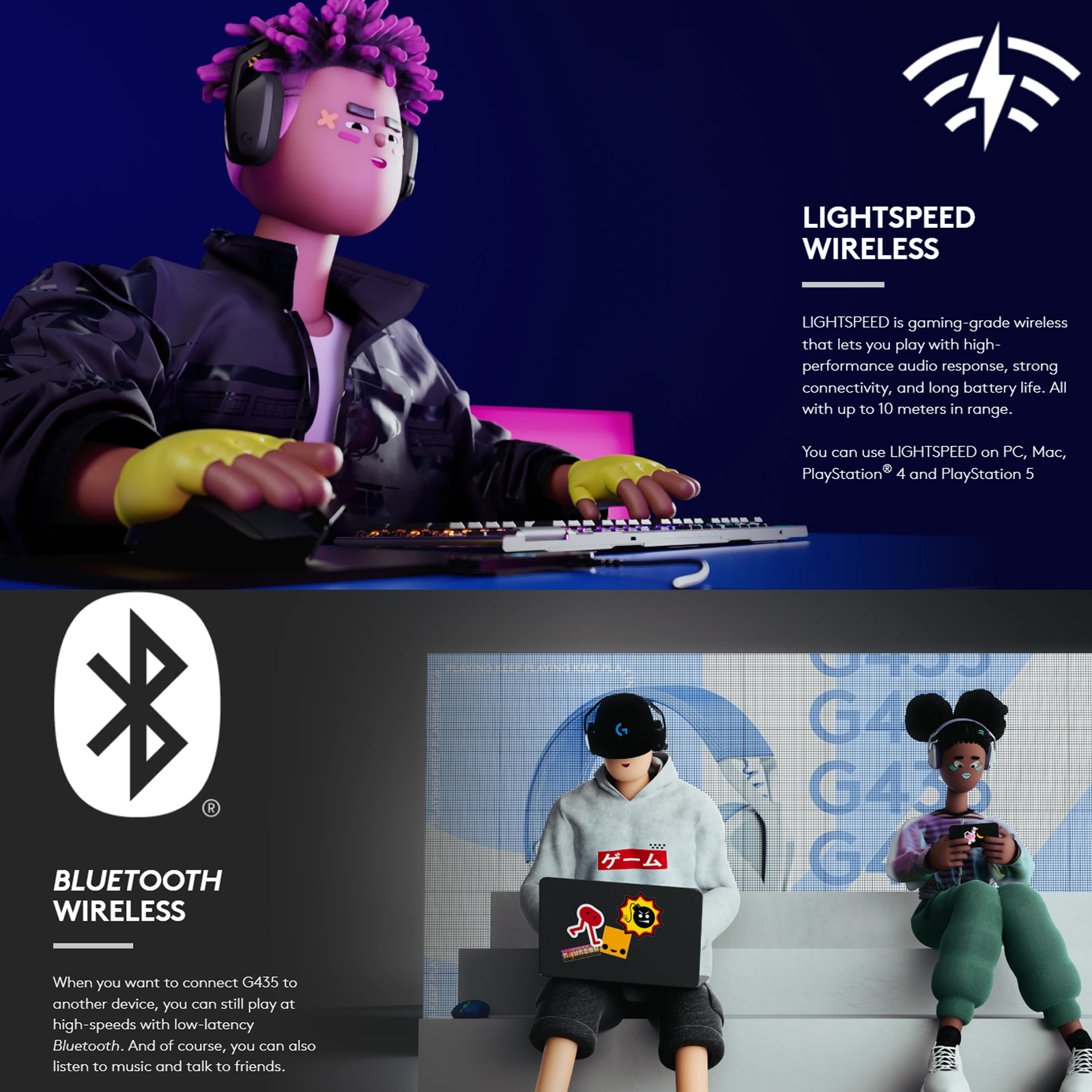 Logitech G435 LIGHTSPEED Wireless Gaming Headset | LightWeight Headset | Over Ear Headphones ...