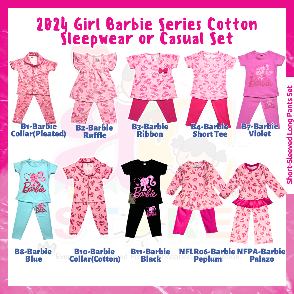 AC- (1-9years)Kids Girl Barbie Series Cotton Pyjamas/ Playset Set-Baju ...