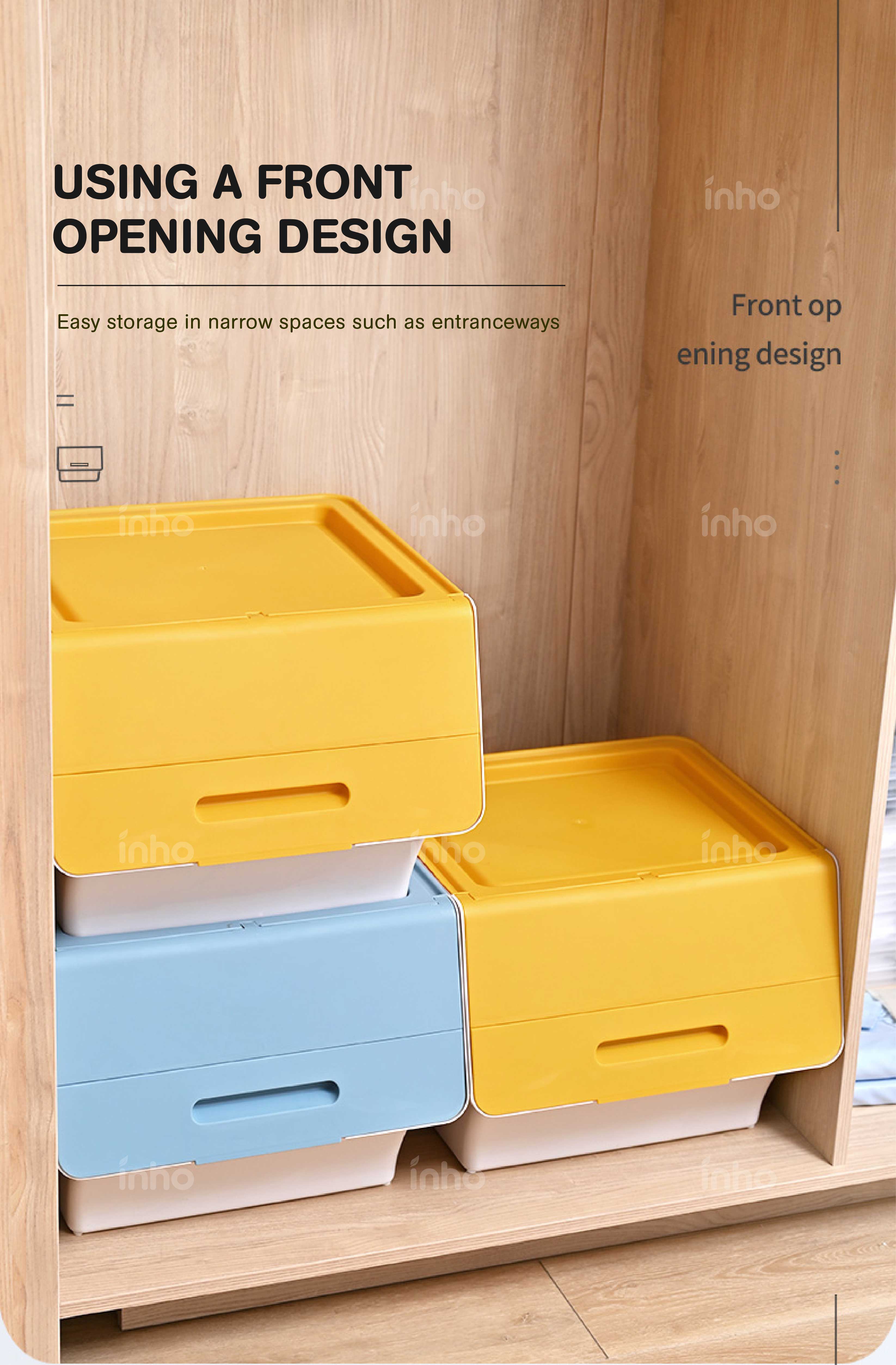 INHO 36L Multipurpose Front Opening Storage Box Stackable Toy Snack ...