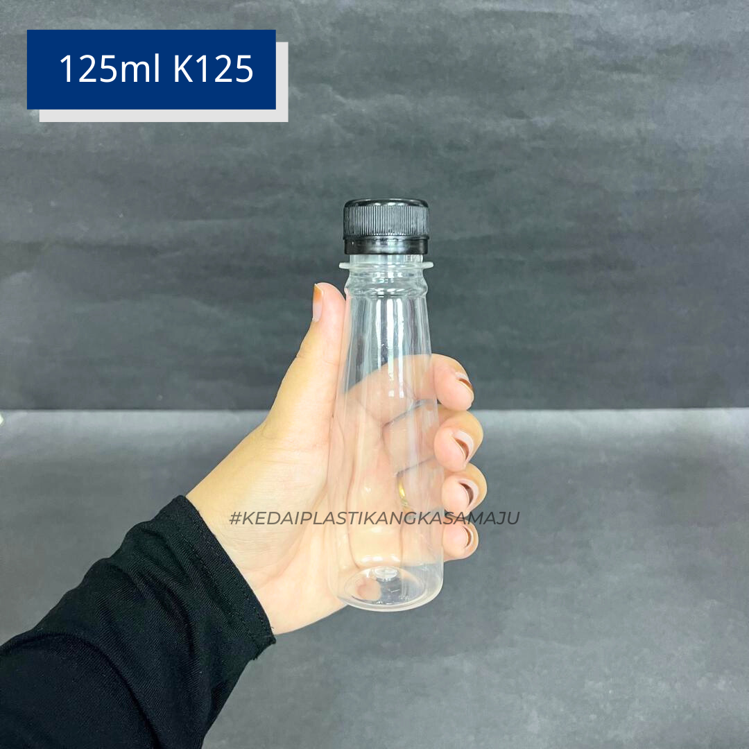 [100pcs]【Bundle Pack】K125 (125ml) Botol Plastik Segi Tiga + Black Cap ...