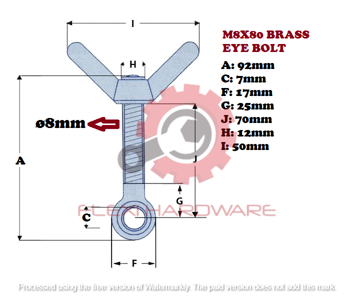 M8 / M10 Brass Eye Bolt Brass Fish Eye Screw Bolt with Wing Nut Dog ...