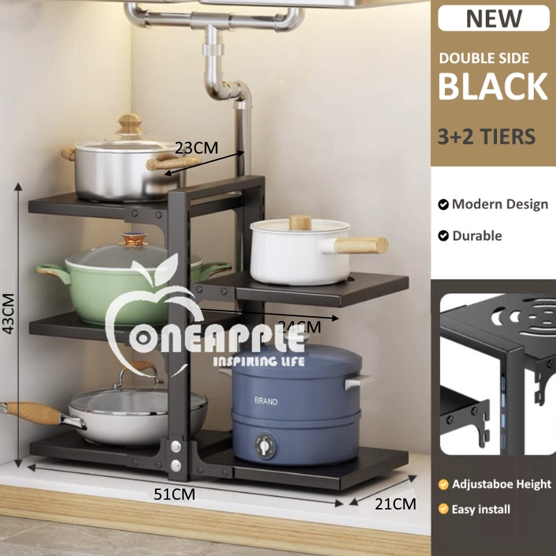ONEAPPLE.MY Kitchen Pan Rack 3-4 Tiers Pot Rack Carbon Steel Adjustable ...