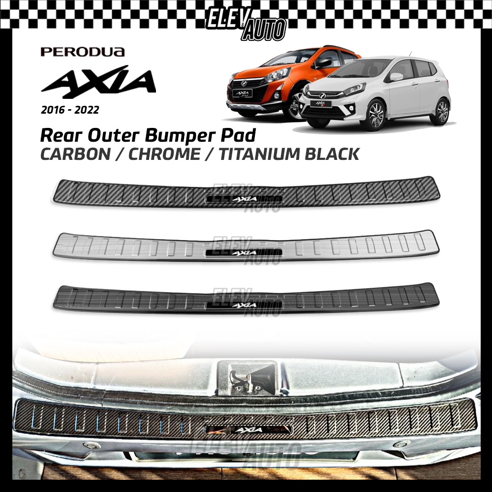 Perodua Axia 2017-2022 CARBON CHROME Rear Outer Bumper Pad Trim Guard ...