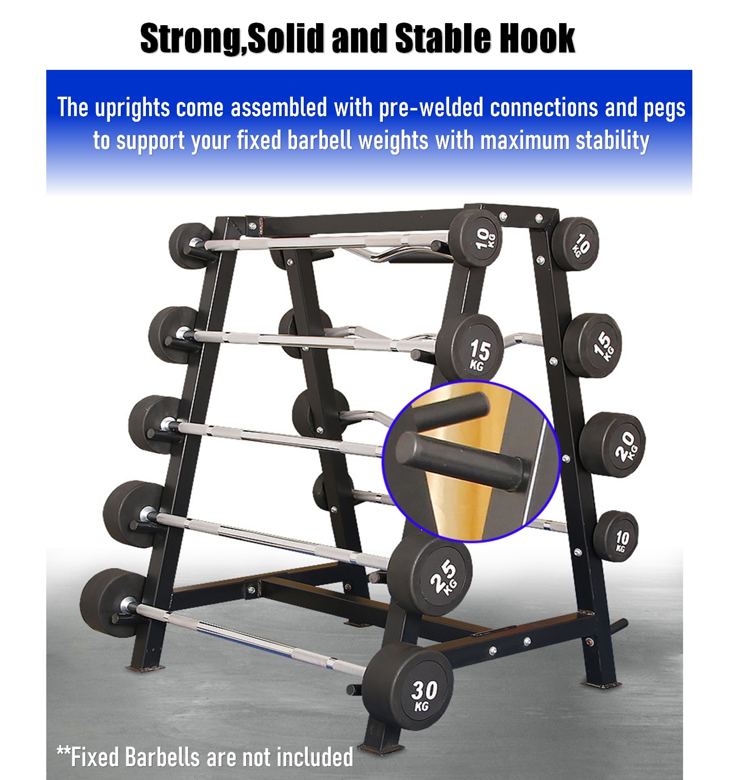 Commercial Grade Fixed Barbell Storage Rack For Straight & Curl Barbell ...