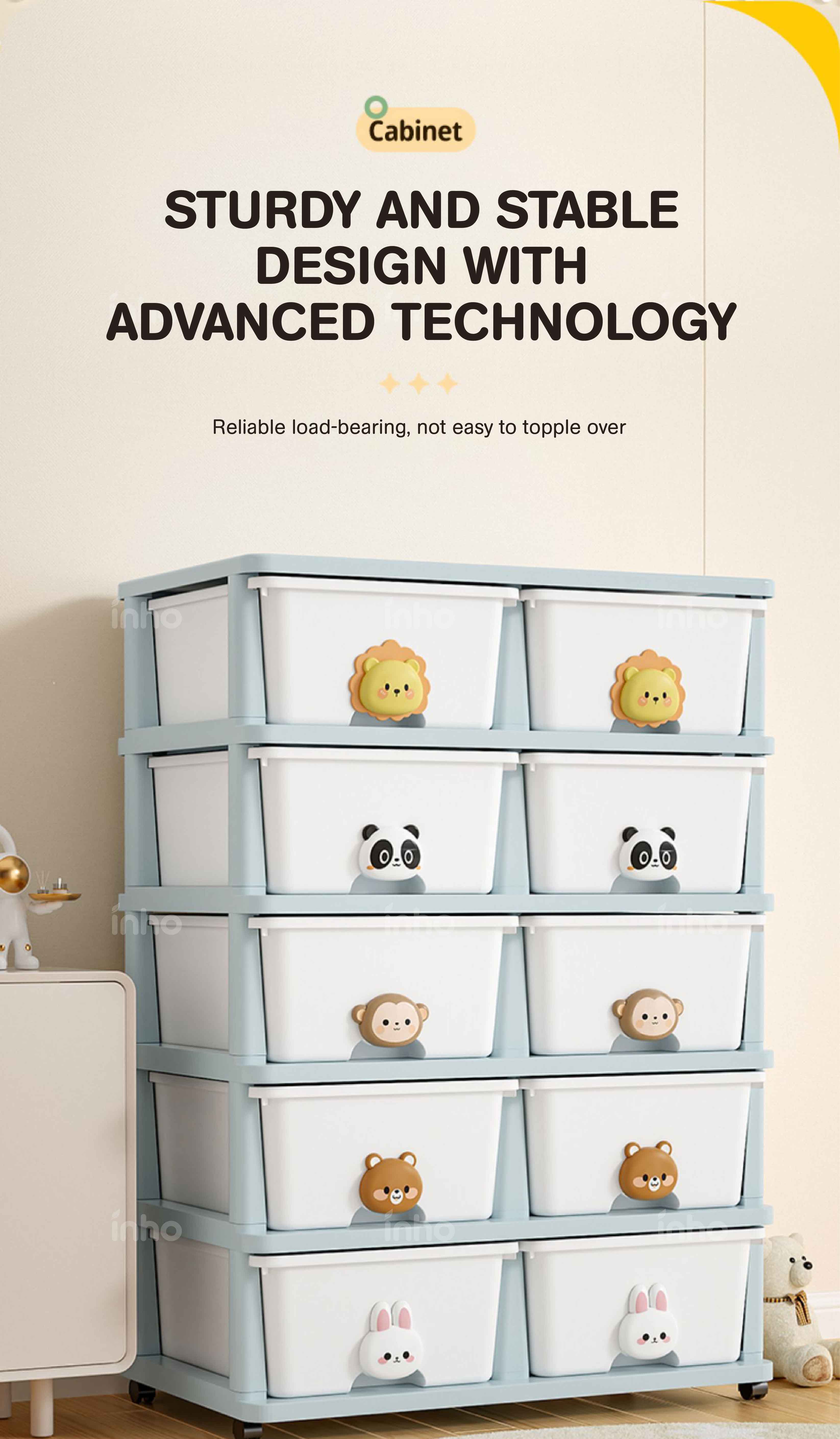 INHO Single/Double (2-6 Layers) Toy Cartoon Drawer Storage Cabinet ...