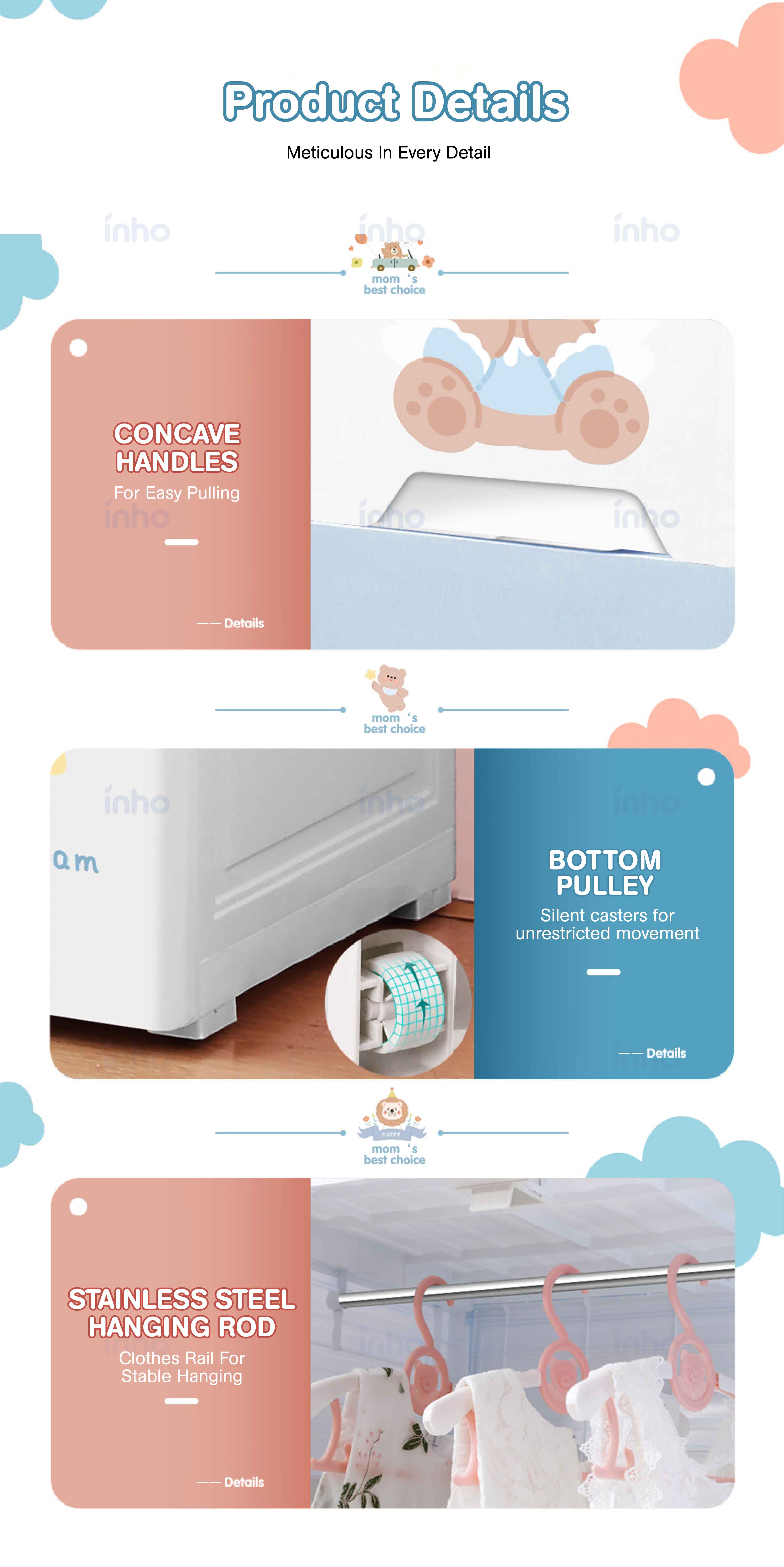 INHO L65cm Cute Cartoon Kids Wardrobe Clothes Cabinet With Lock ...