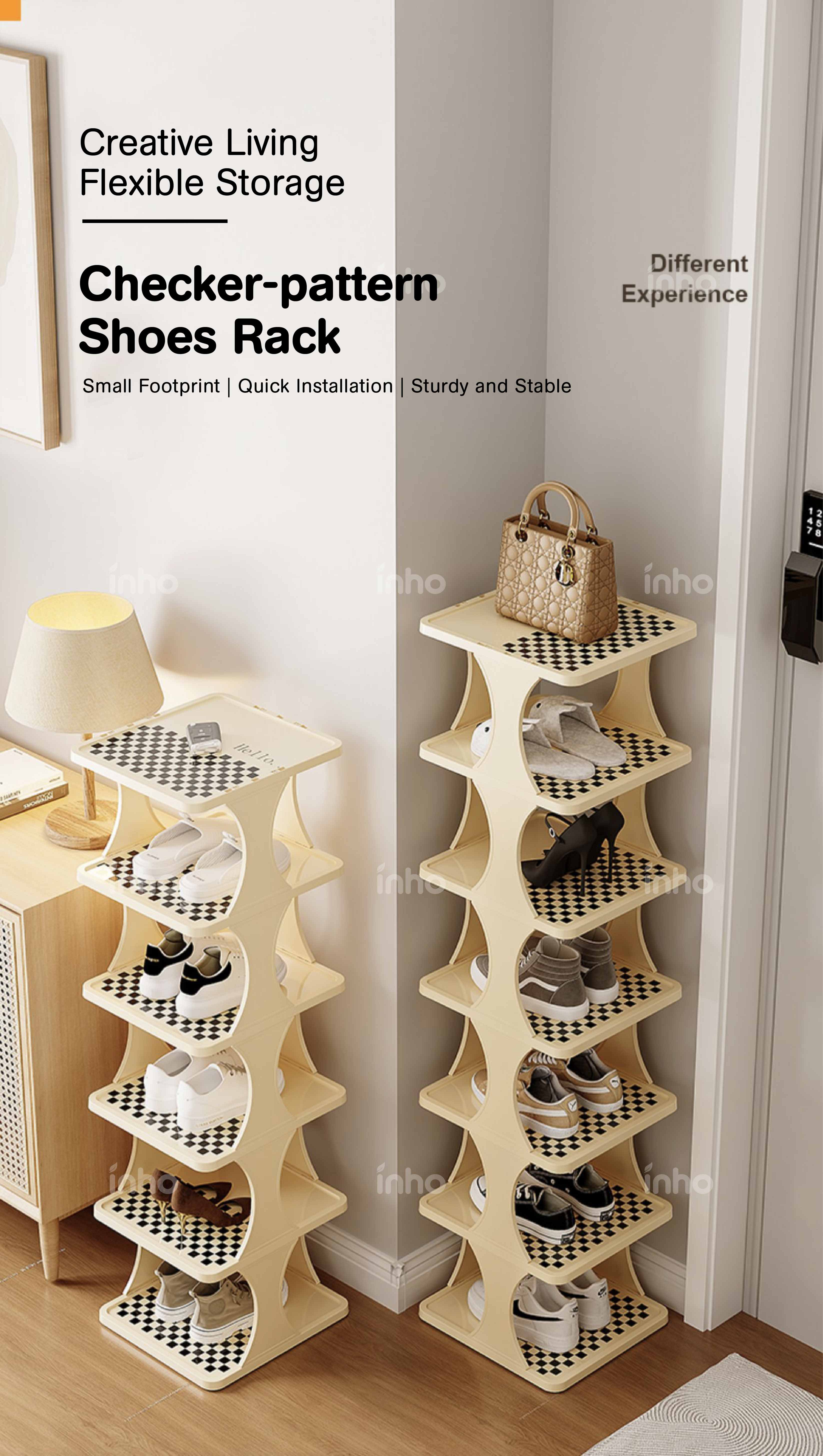 INHO L25cm (4/6/8 Layers) Simple Checker Design Narrow Shoes Rack ...