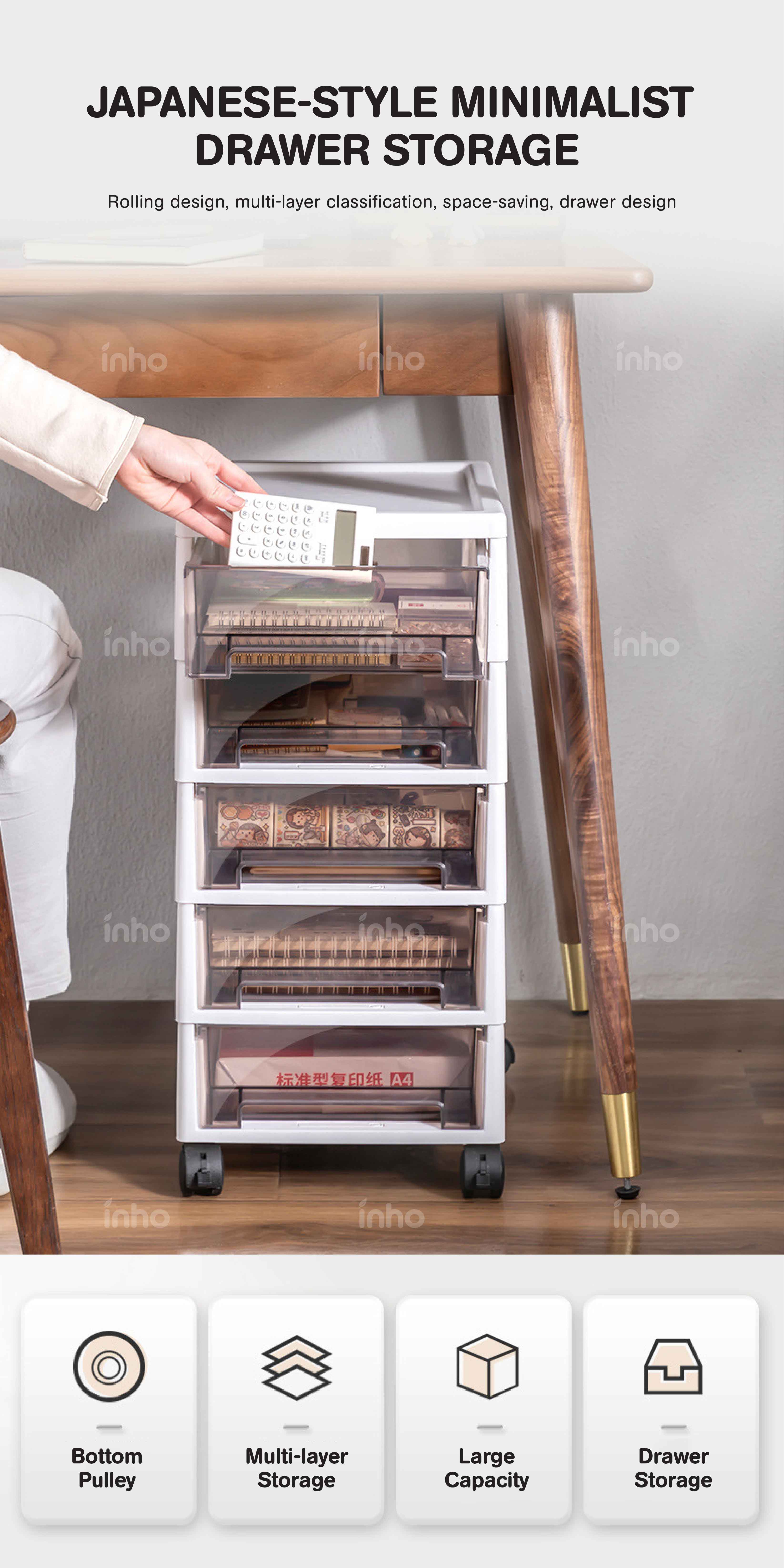 INHO L27cm (5-10 Layers) Versatile Movable Office Home Trolley Drawer ...