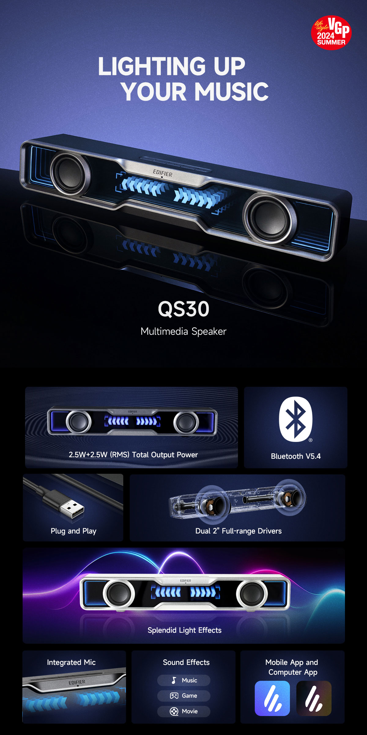 Edifier QS30 Bluetooth PC Speaker with Splendid Light Effects | Bluetooth V5.4 | 5W RMS | DSP ...