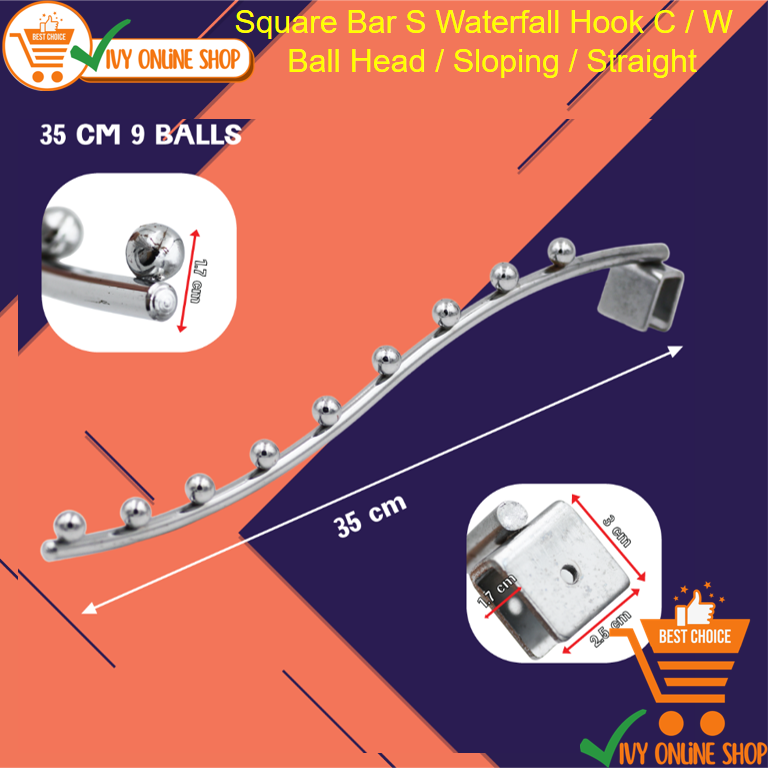 Chrome Square Bar Waterfall Fountain Hook with Mushroom or Balls 墙挂式弯钩 ...