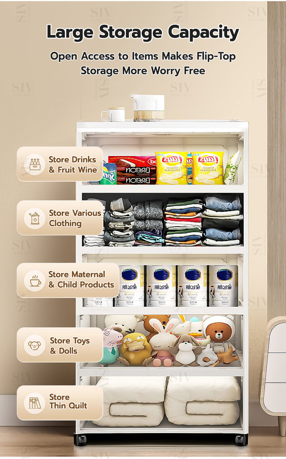 SIV 32-70cm Durabox Cabinet Drawer Flip Top Storage Plastic Wardrobe ...