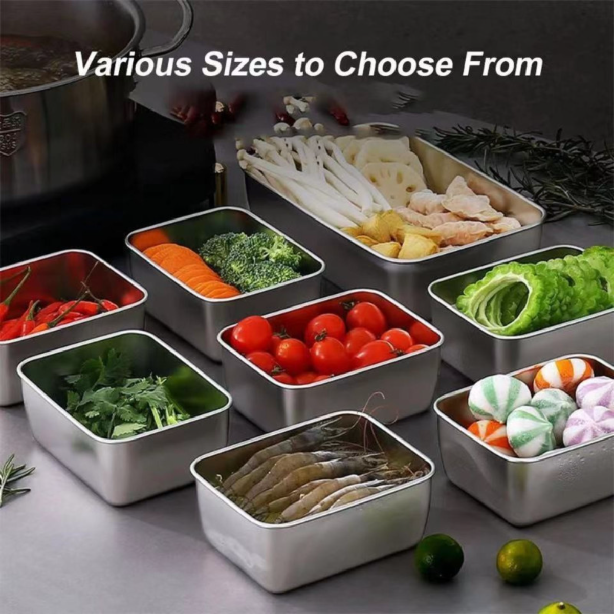 Stainless Steel Box Fresh-Keeping Storage Box With Lid Organizer Seal ...
