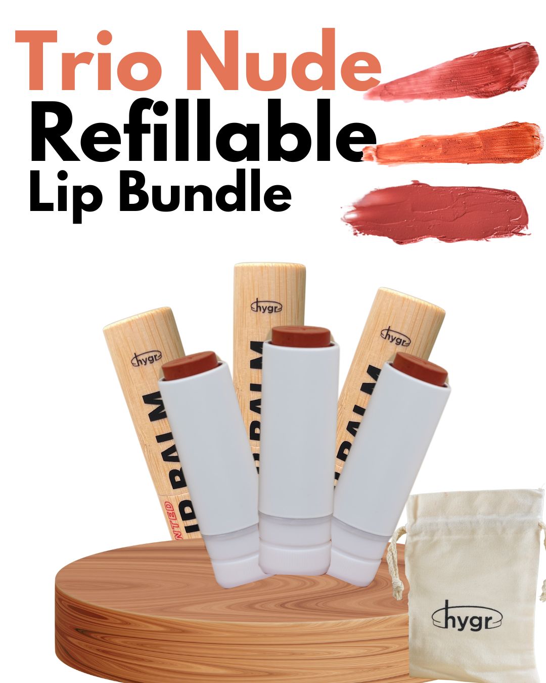 hygr Bamboo Refillable Natural Tinted Lip Balm 2% Hyaluronic Acid ...