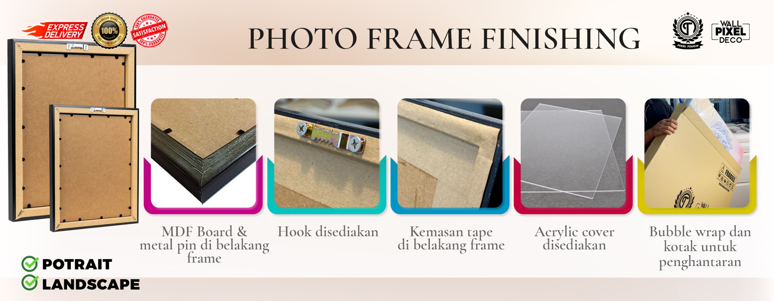 Frame Minimalist Aesthetic leaves Seni Hiasan Dinding Bilik Ruang Tamu ...