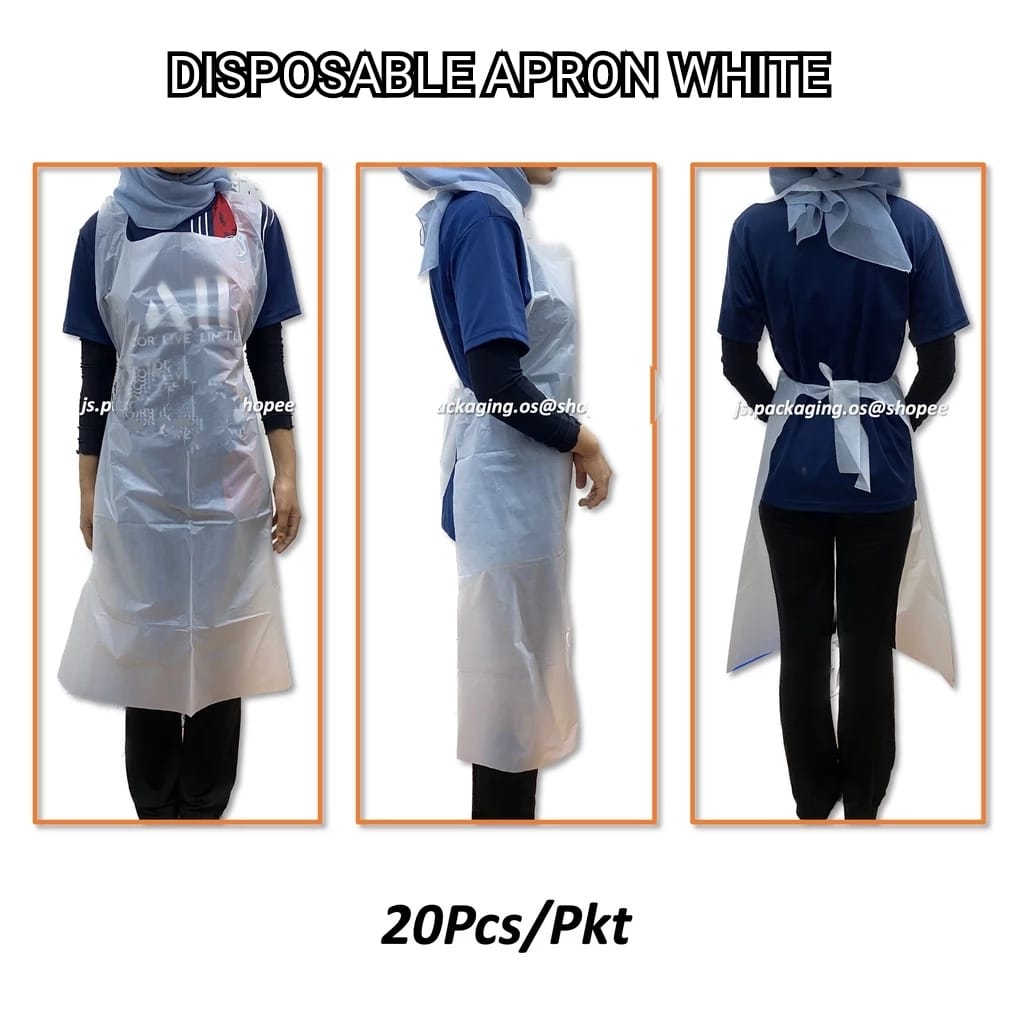 (20PCS) DISPOSABLE PLASTIC APRON / APRON PLASTIK PAKAI BUANG / HDPE ...