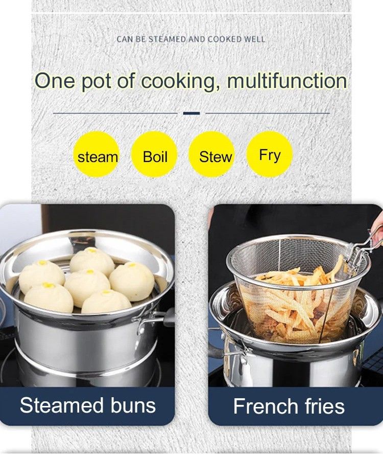 🍒CHERRY🍒22CM Multifunction Cooking Pot Pan Deep Fry Fryer Steam Stew ...