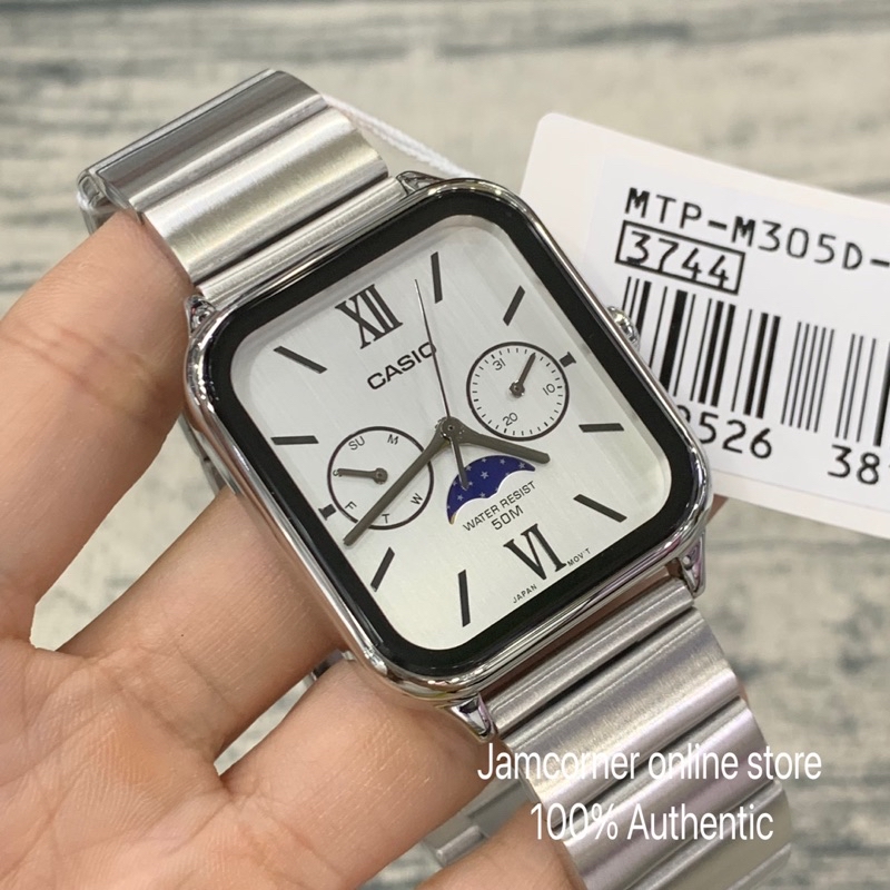 100% ORIGINAL CASIO MTP-M305 Series Stainless Steel & Leather Strap ...