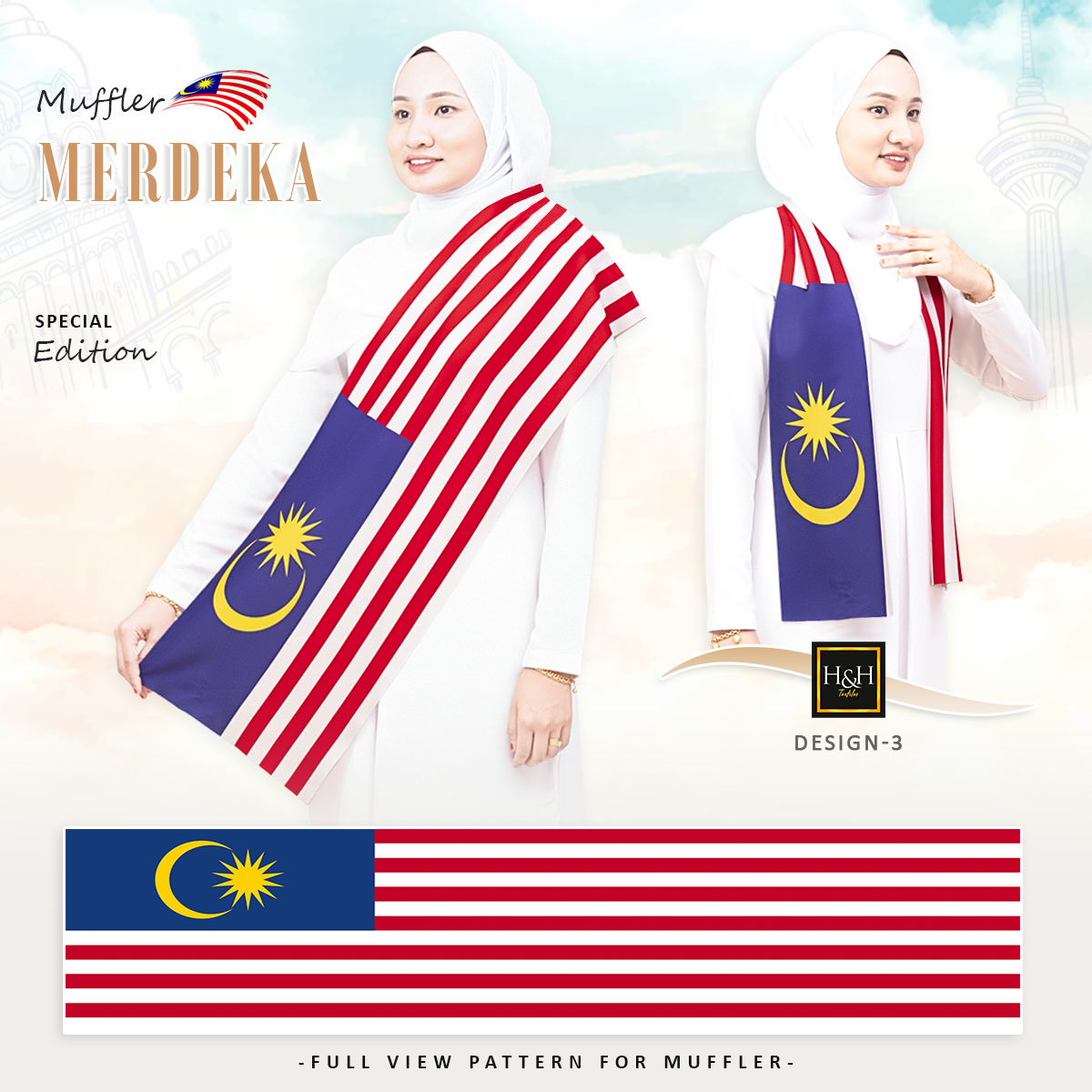 Muffler Scarf Merdeka perempuan Dewasa Moden Viral Merdeka 2024 Stylish ...