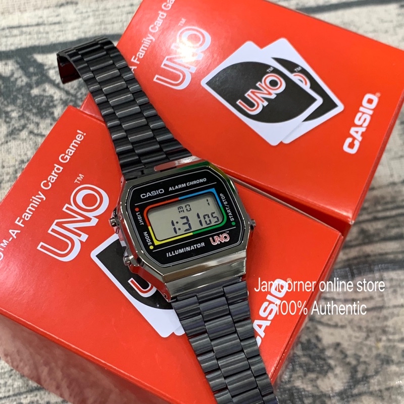 UNO x CASIO Vintage A168WEUC-1A DIGITAL WATCH classic card game ...