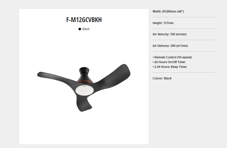 Panasonic Ceiling Fan Wifi Fan F-M12GCVBKH/F-M15GCVBKSH/F-M12ECVBKH/F ...