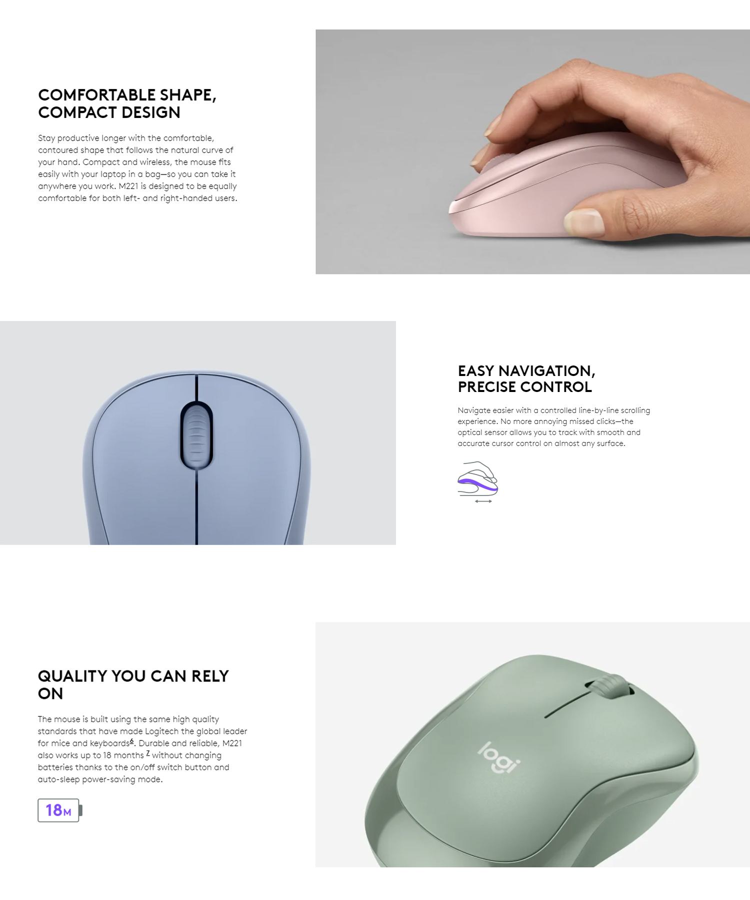 Logitech M221 Wireless Mouse with Silent Buttons | 2.4 GHz with USB ...
