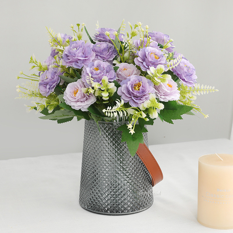 (8 FLOWERS) HIBISCUS PEONY Artificial Fake Flower Bouquet Living Room ...