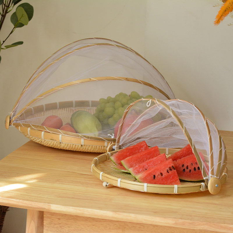Hand-Woven Bamboo Food Basket with Cover Bamboo Food Cover Serving ...