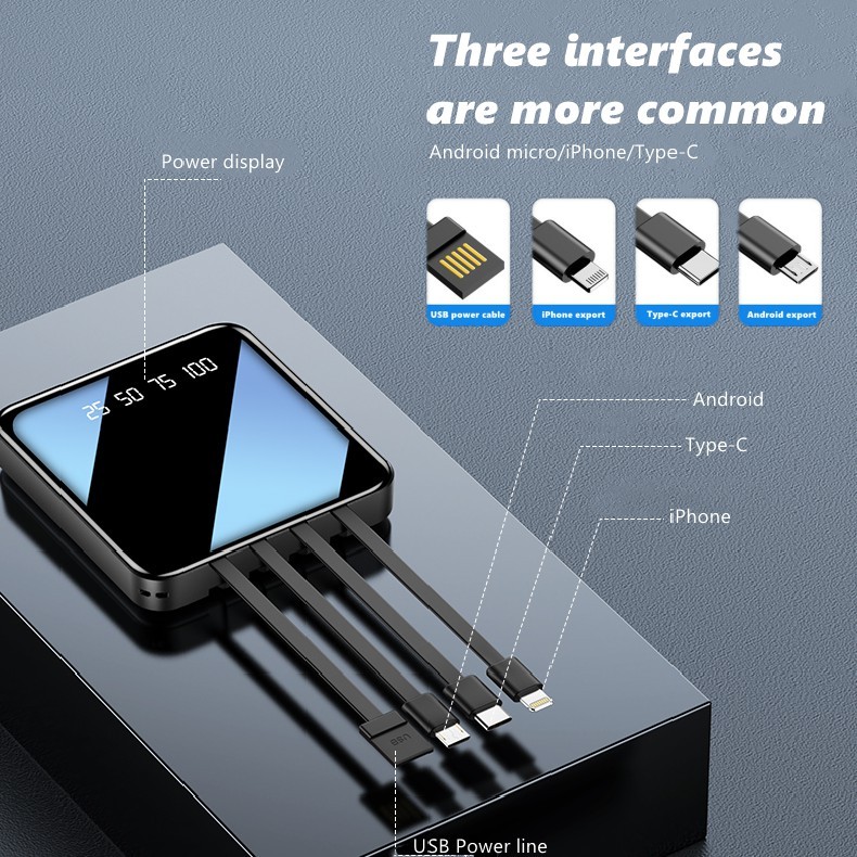 20000mAh 4 Cables Full Capacity Mini Powerbank Dual USB Portable ...