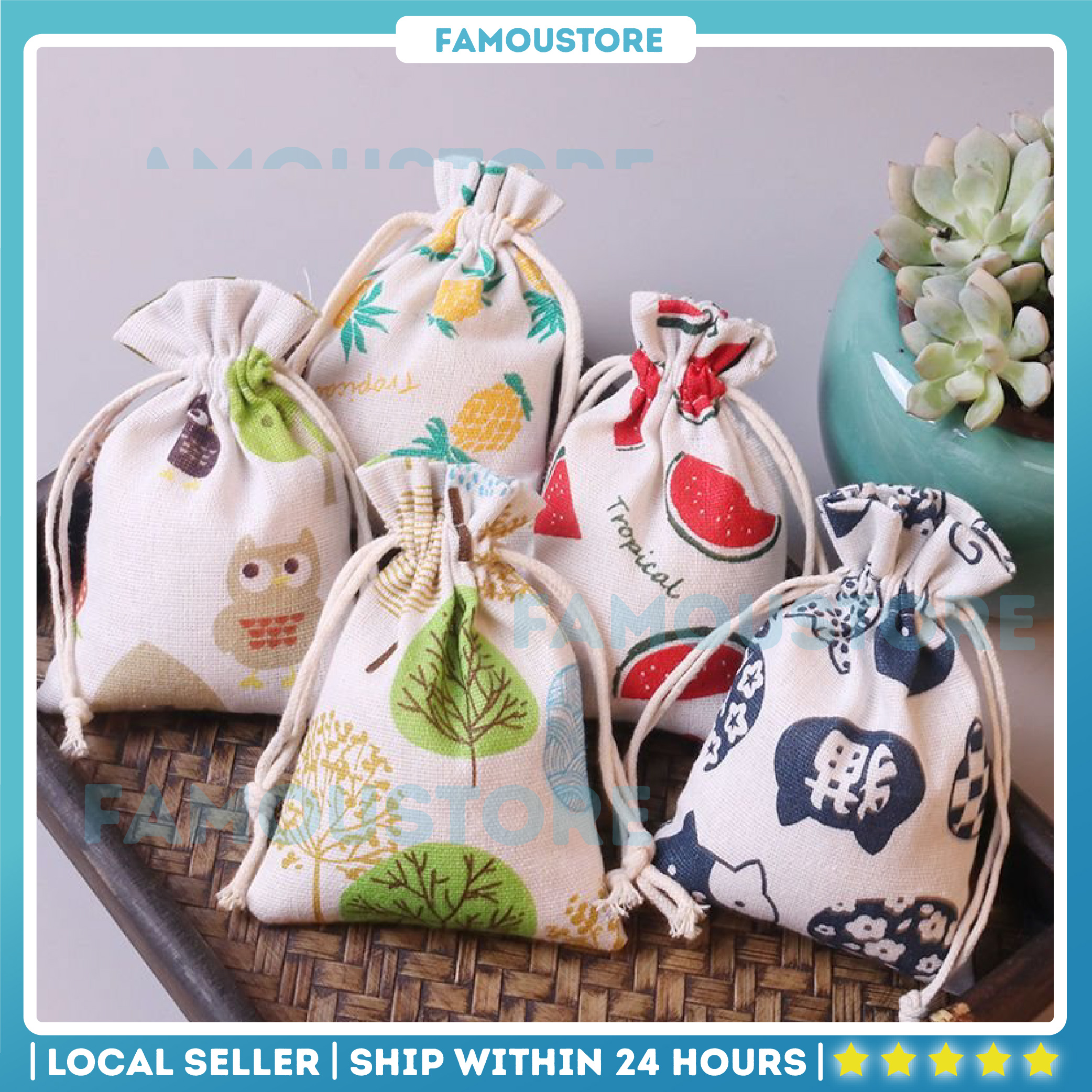Beg Cotton Drawstring Beg Guni Uncang Emas Art Style Pouch Bag ...