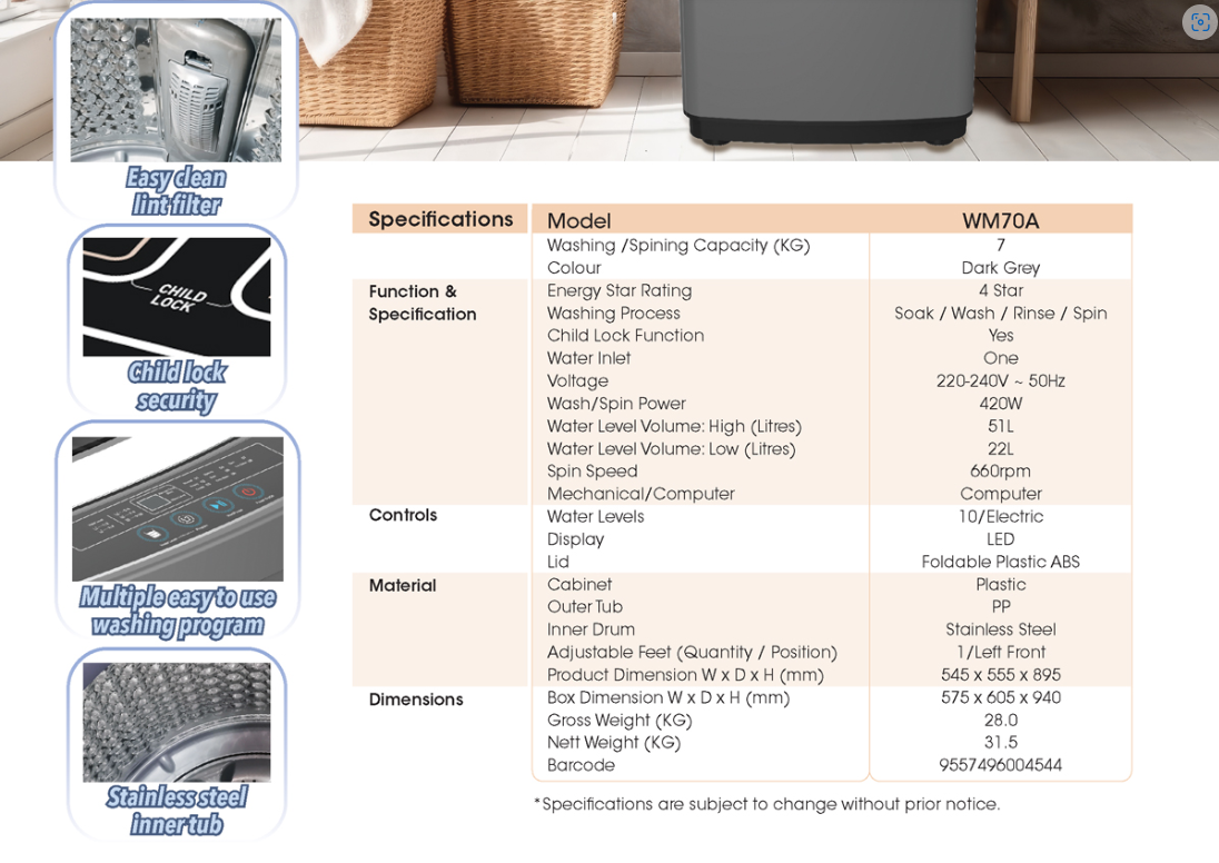 Khind 7KG WM70A full auto Grey | Midea 7.5kg Top Load Washer Fully Auto ...