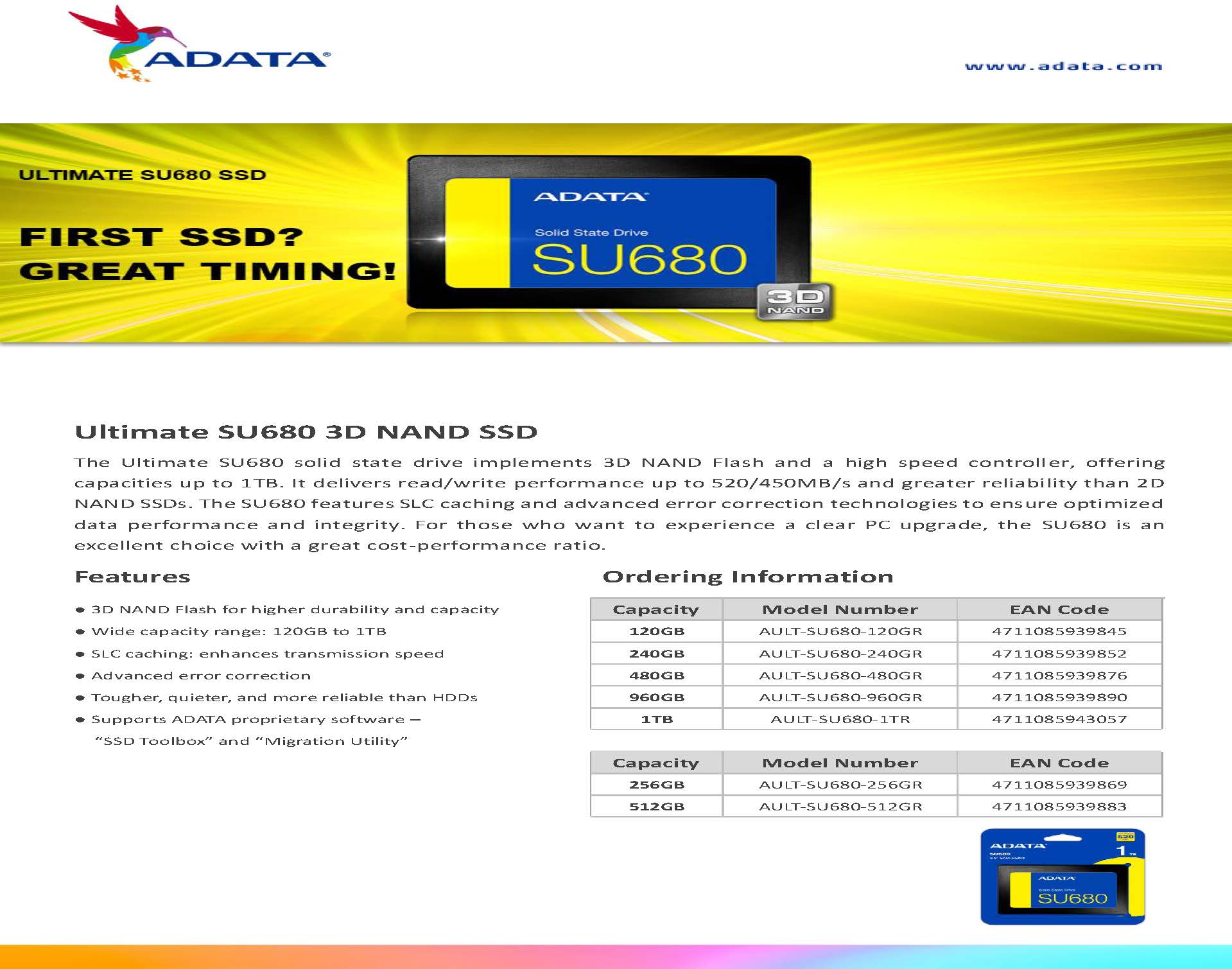 ADATA Ultimate SU680 22.5" SATA SSD Solid State Drive 256GB/512GB/1TB | Shopee Malaysia
