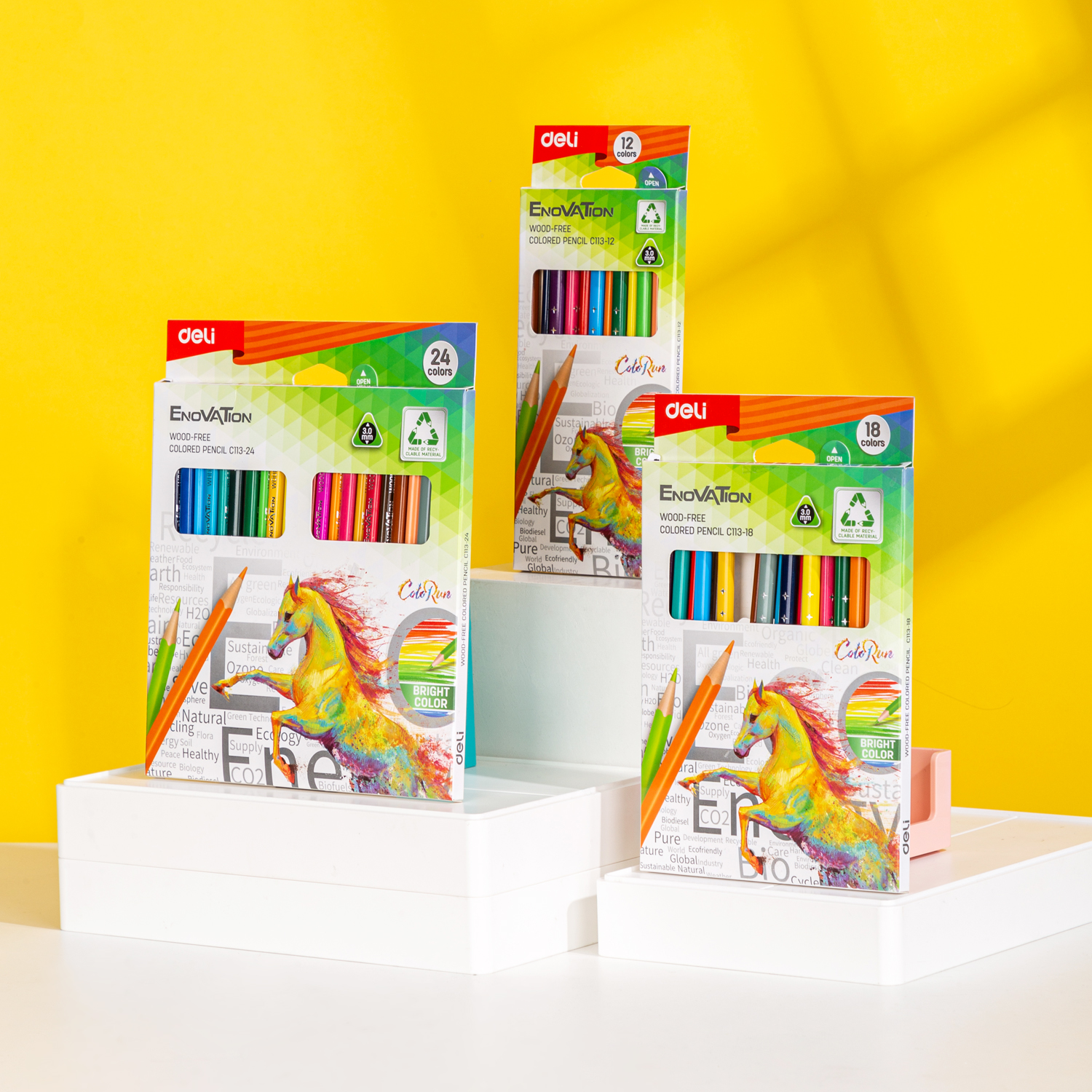 Deli ENOVATION Colour Pencil Wood-Free (12/18/24 Colors) Pensel Warna ...