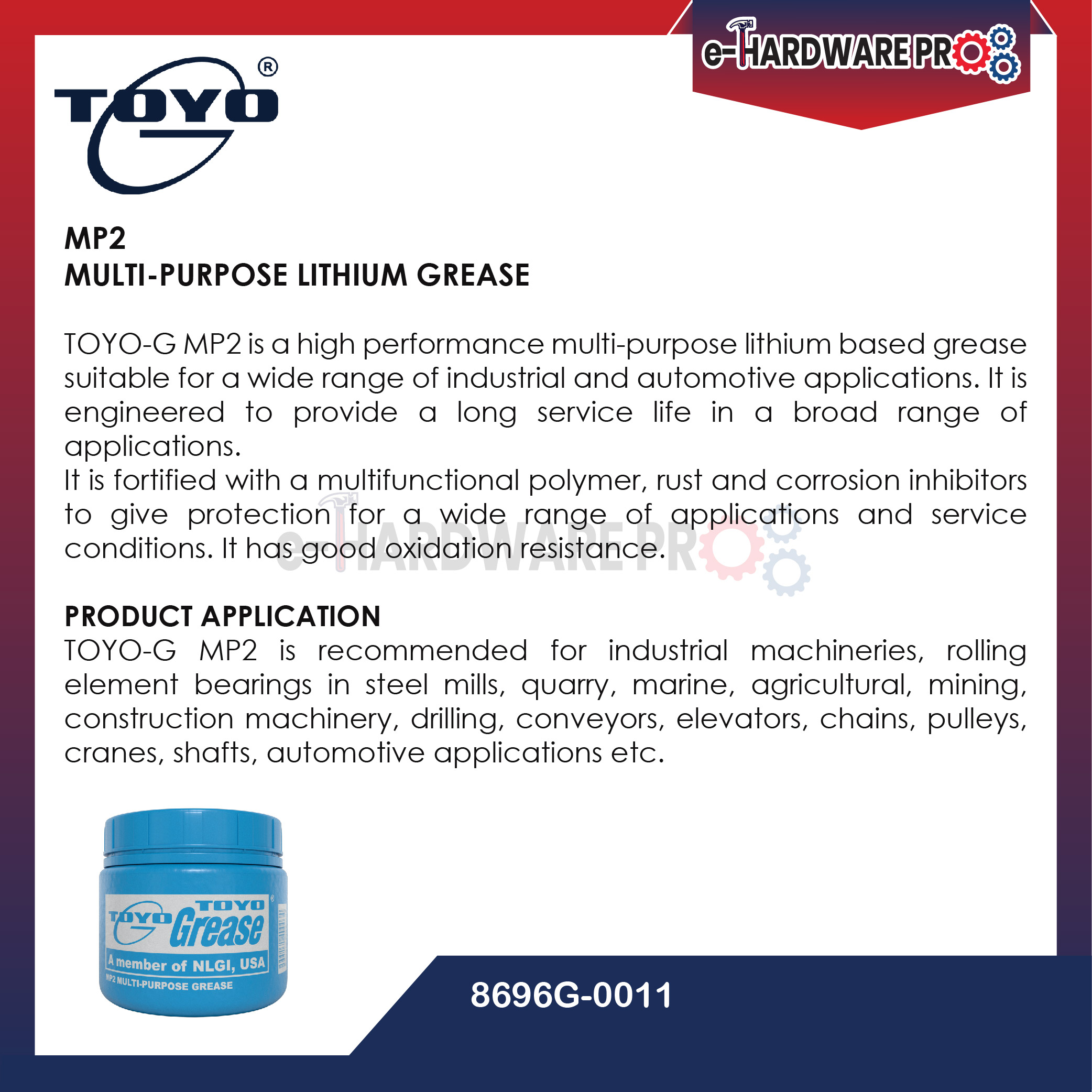 TOYO-G MP2 Multi-purpose Lithium Grease - 350g Minyak Grease ...