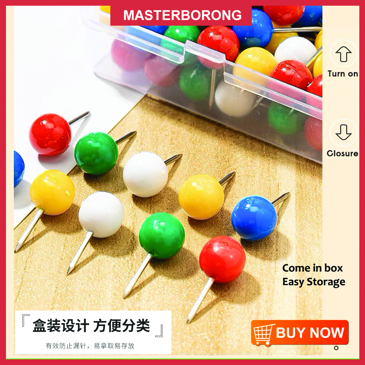 9.5mm Colour Map Pin Push Pin Paku Tekan Office Pin Paku Payung Thumb ...