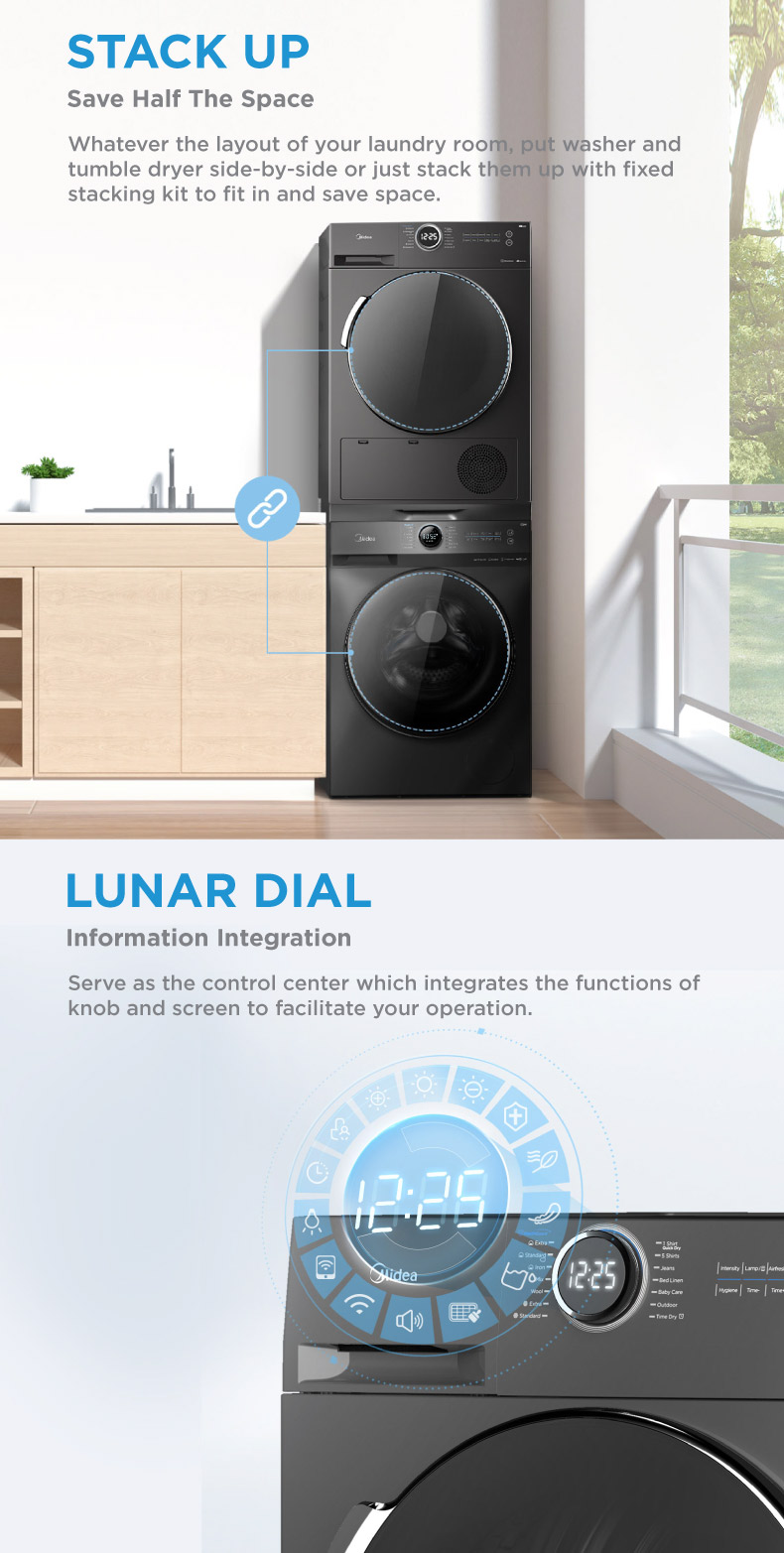 [FREE DELIVERY + TNG] Midea 8kg Condenser Dryer MD200C80W / Humidity ...