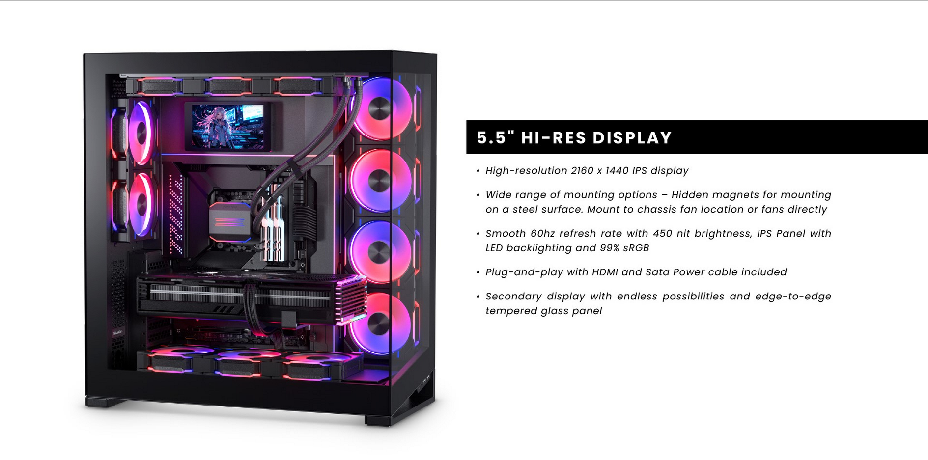 PHANTEKS 5.5" HI-RES UNIVERSAL LCD DISPLAY,Magnetic Mounting,60Hz ...