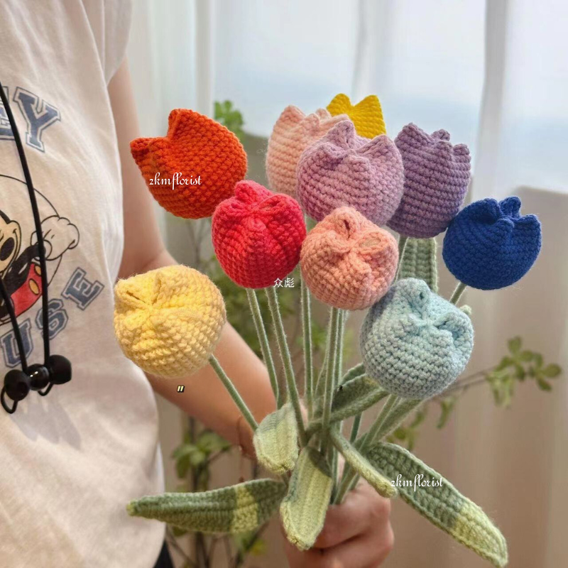 (1PC) CROCHET SULAM TULIP Flower Bunga Sulam Wool Hand Knitted Finished ...