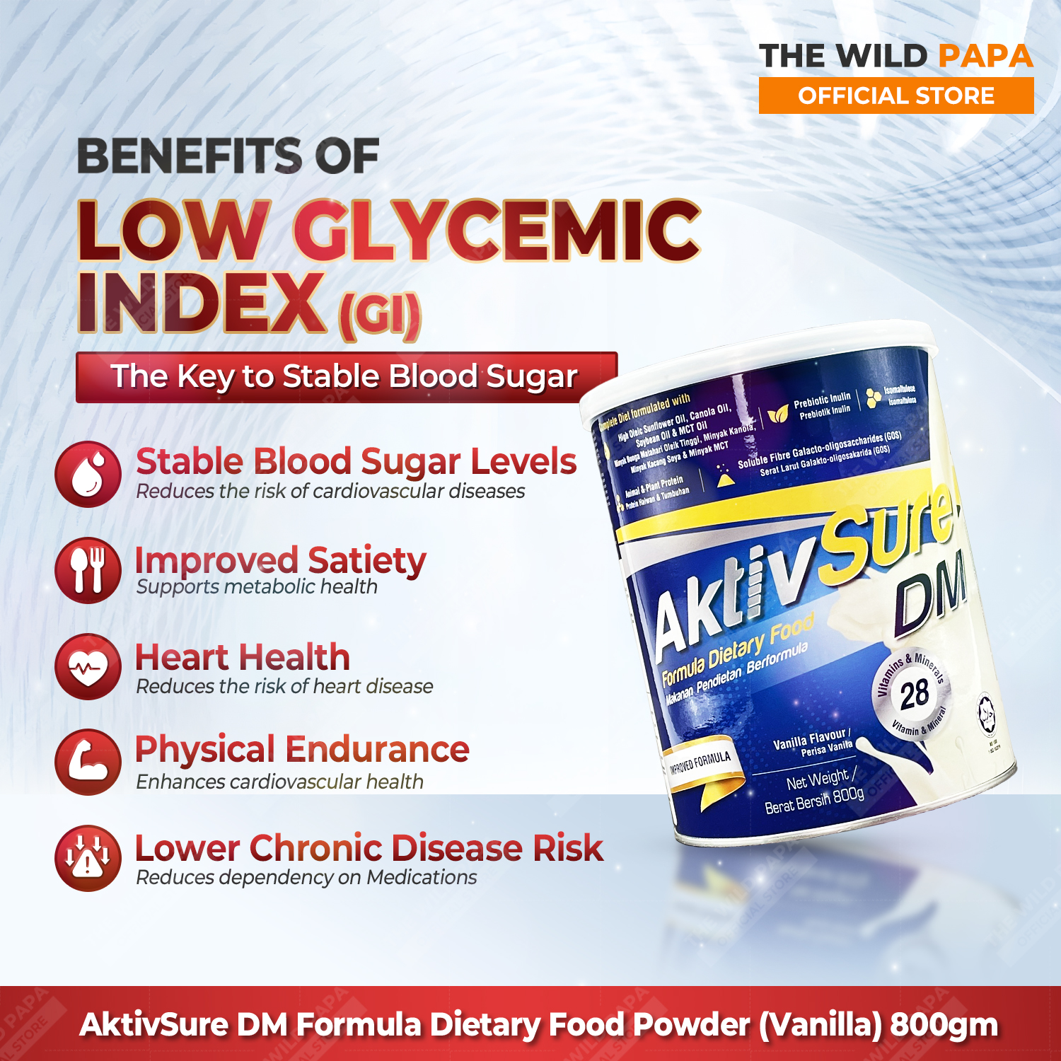 AktivSure DM Formula Dietary Food Powder (Vanilla)800g Low Glycemic ...