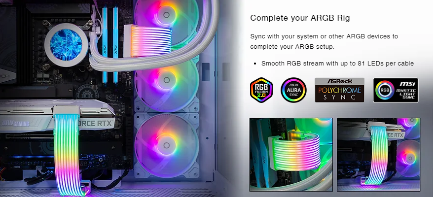 TECWARE FLEX RGB EXTENSION CABLE - FOR PSU AND GPU SUPPORT MOTHERBOARD ...